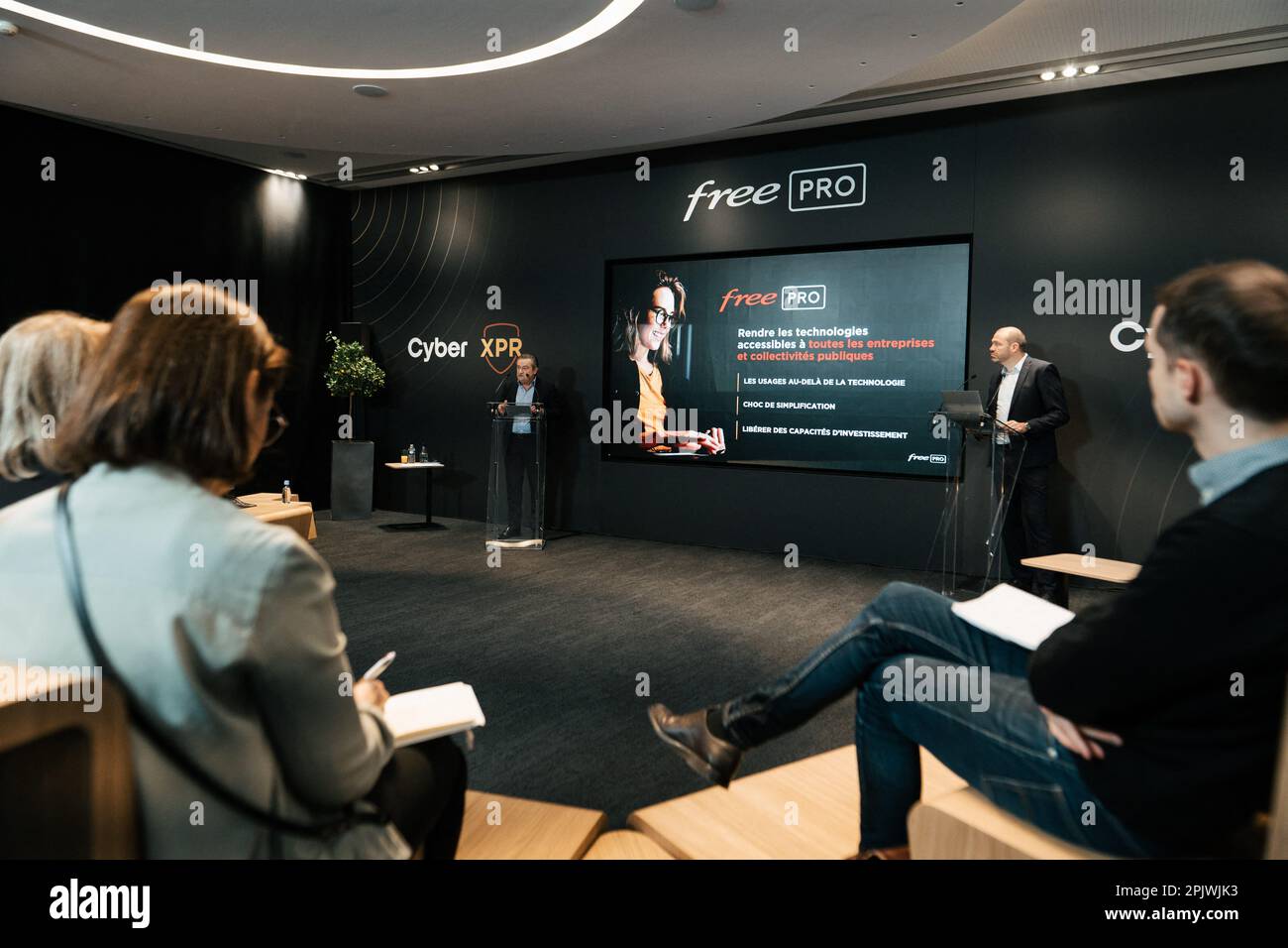 Paris, France. 04th Apr, 2023. CEO of Free Pro Denis Planat and founder ...