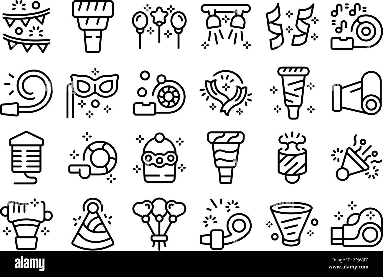 Party blower icons set outline vector. Whistle horn. Happy celebration ...