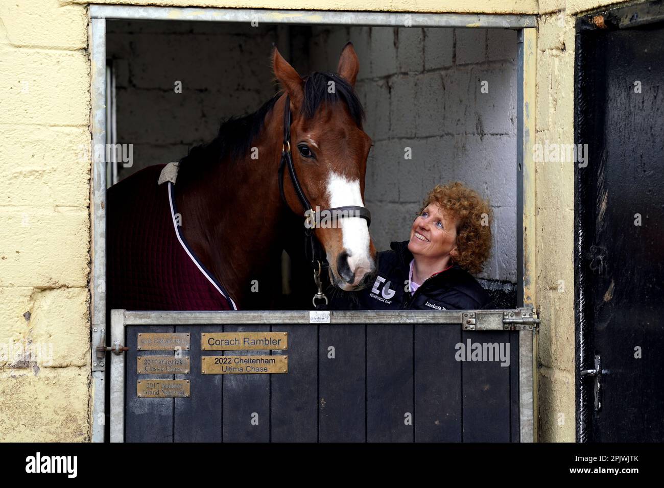 Trainer Lucinda Russell, with Corach Rambler during a stable visit to ...