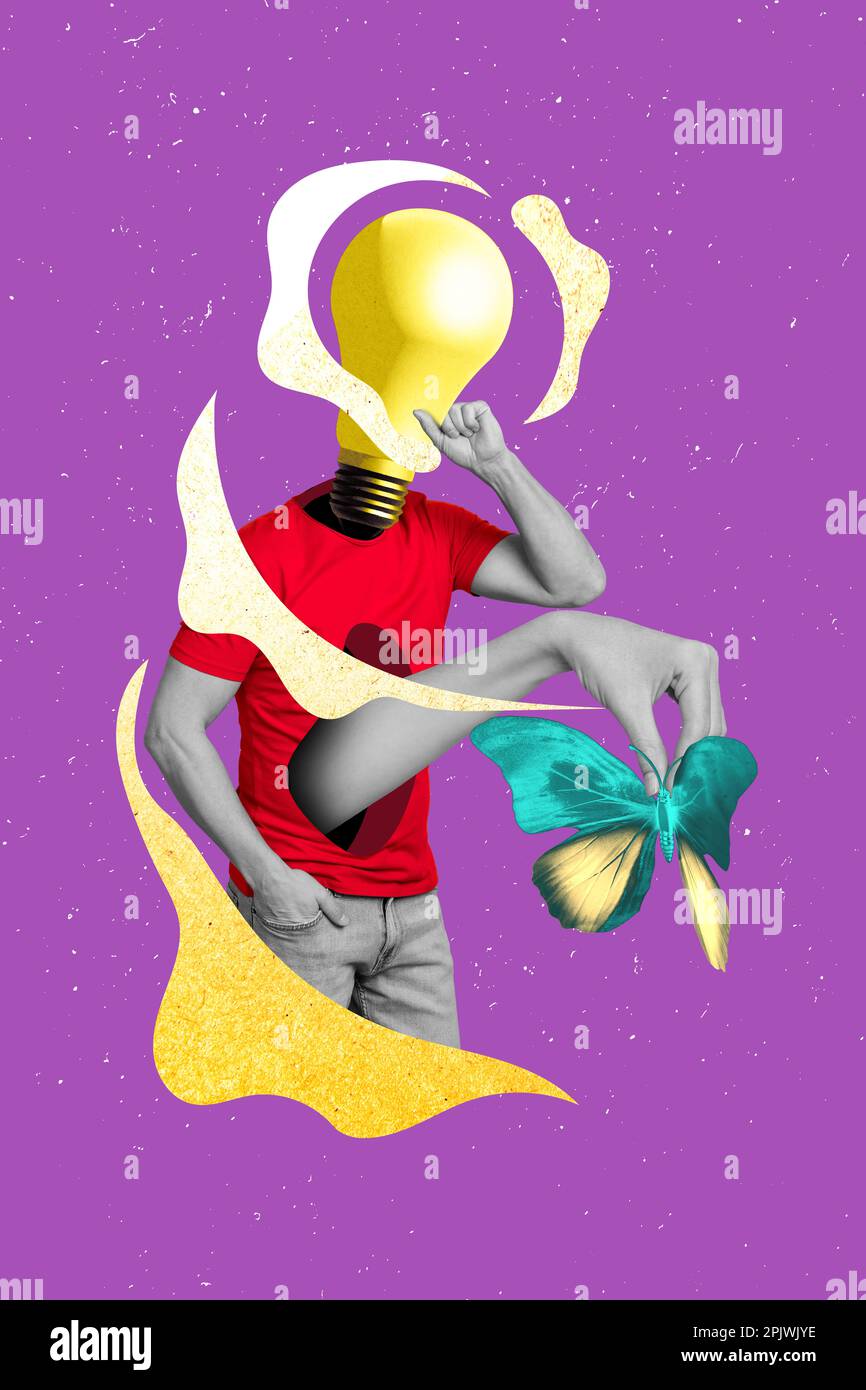 Composite photo collage of headless man lightbulb creative idea ...
