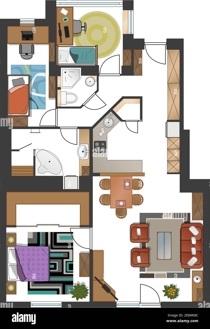 Colorful floor plan of a house Stock Vector Image & Art - Alamy