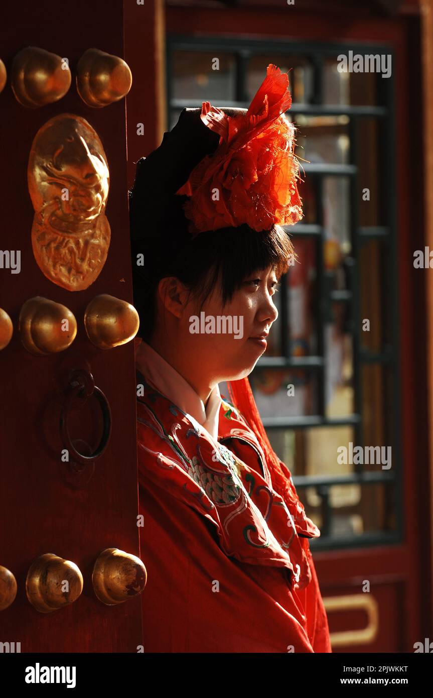 Beihai Park, girls in traditional dress at Fang Shan Restaurant or ...