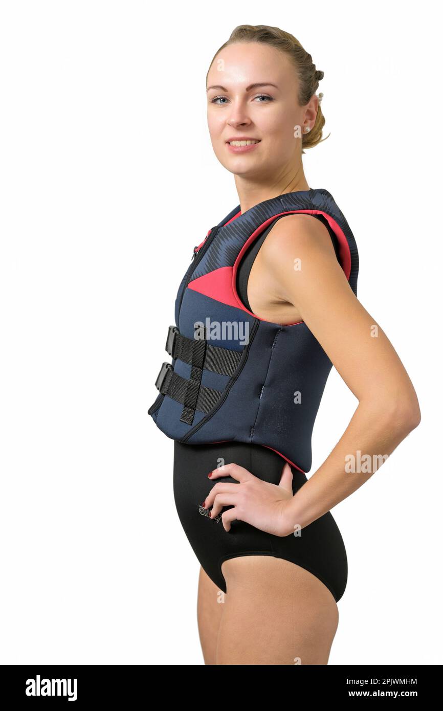 Woman wearing a life jacket Stock Photo - Alamy