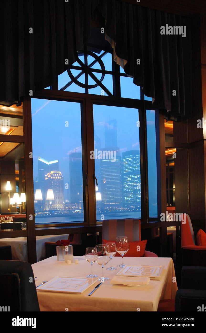 Upscale restaurant at Three On The Bund. Shanghai, China, Asia Stock ...