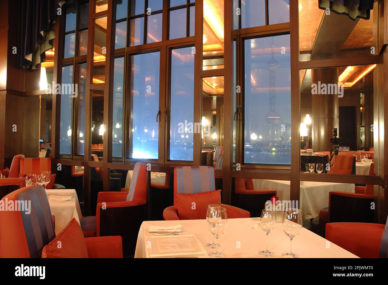 Upscale restaurant at Three On The Bund. Shanghai, China, Asia Stock ...