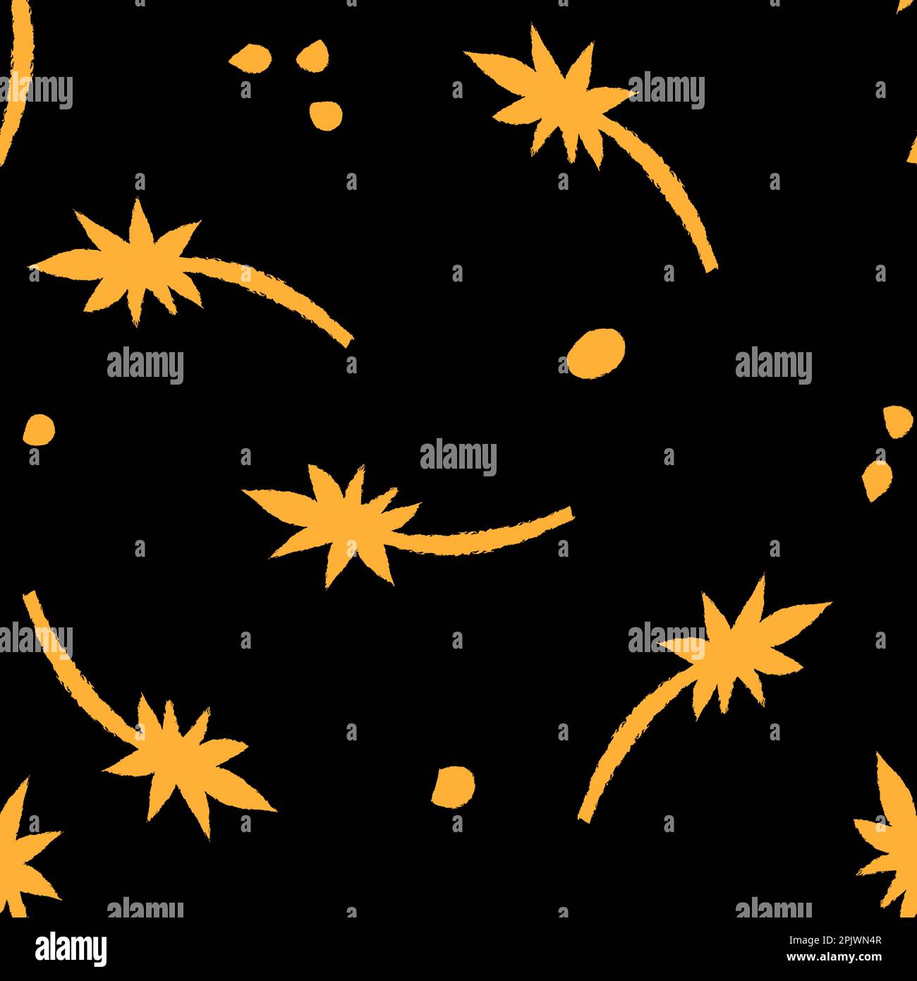 Starry night seamless pattern. Yellow stars on black background. Vector ...