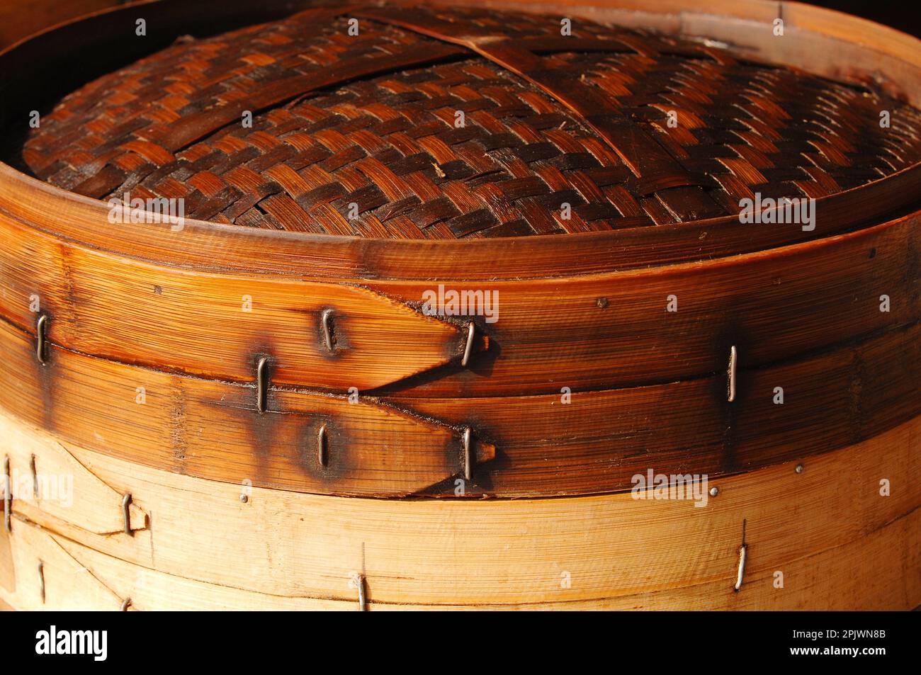The typical wooden pot for cooking steamed buns. Shanghai, China, Asia ...