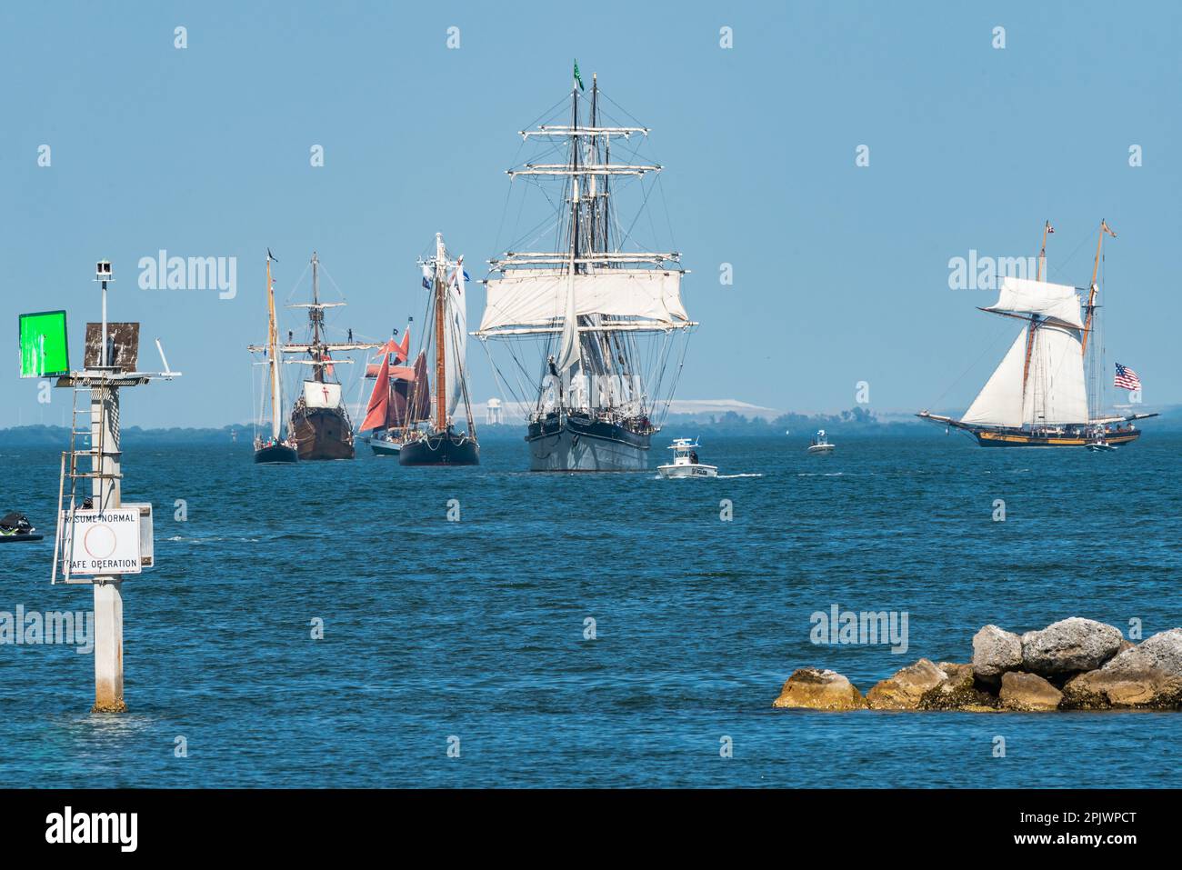 Tall ship coming into port Stock Photo - Alamy