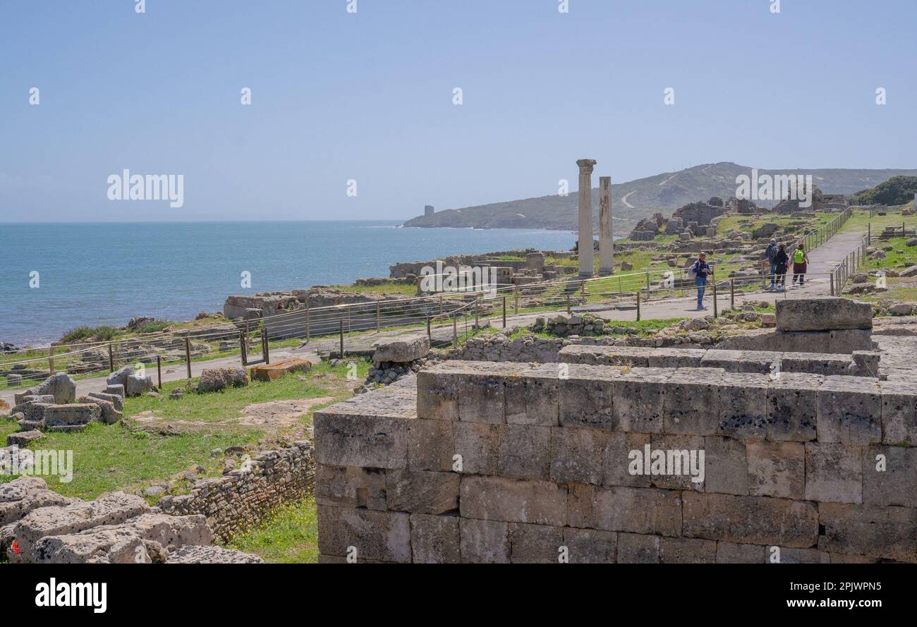 ruins of Tharros, an ancient Phoenician city in the Sinis peninsula in ...