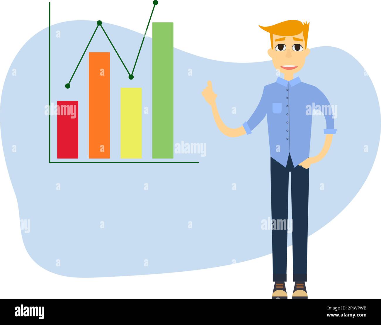 Young Man Standing Next to Bar Graph. Office Manager for Business ...