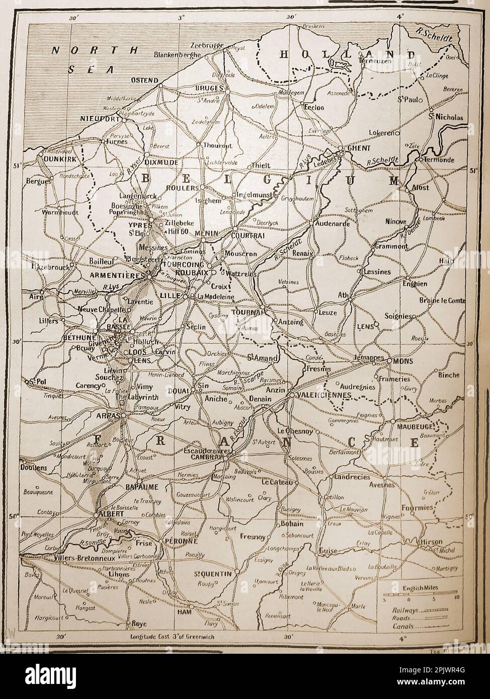 A first world war map of Flanders, northern France and the British ...