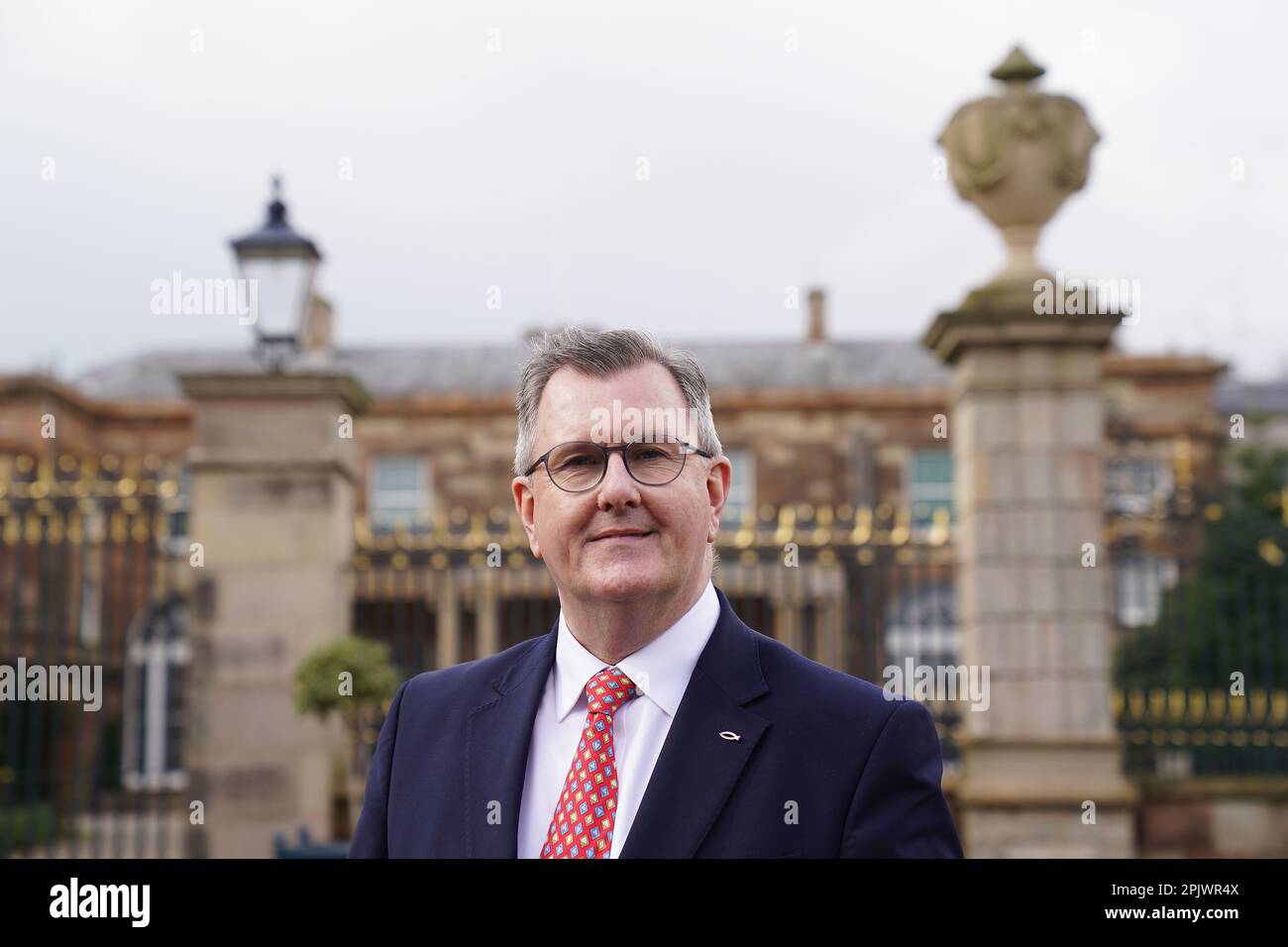 DUP leader Sir Jeffrey Donaldson photographed at the gates of ...