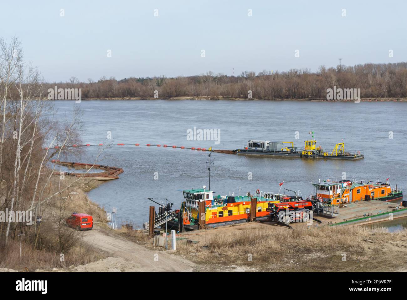 barges on Vistula river, Warsaw, Poland Stock Photo - Alamy