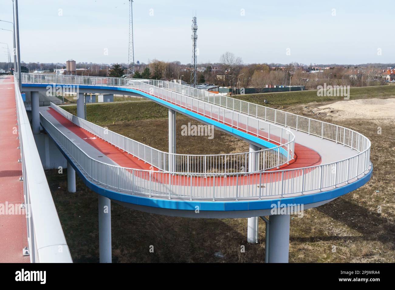 bicycle and pedestrian ramp on South Bridge, Warsaw, Poland Stock Photo ...