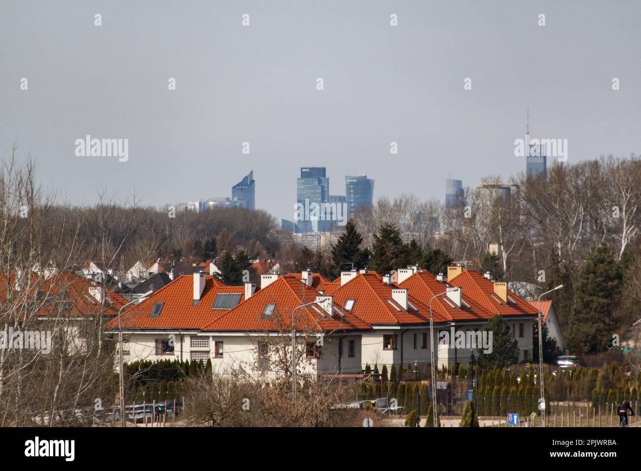 suburban buildings in Warsaw with Warsaw downtown in background Stock ...