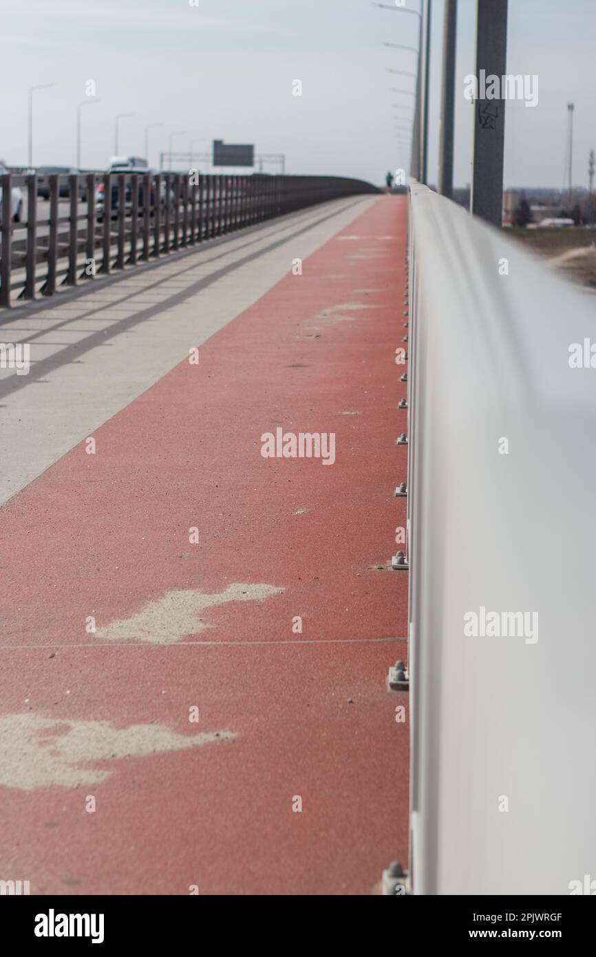bicycle path and walking pavement on South Bridge in Warsaw, Poland ...