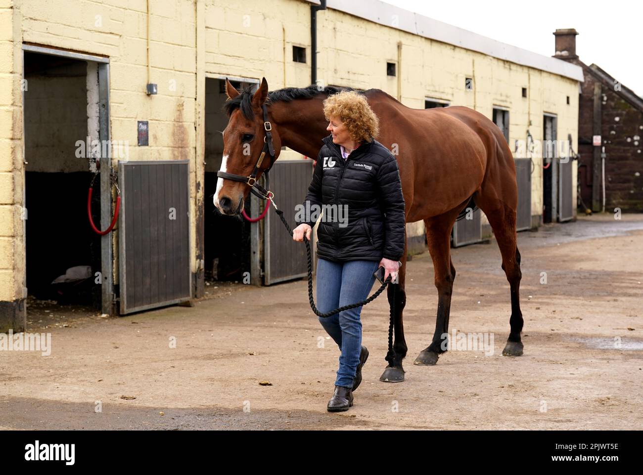 Trainer Lucinda Russell, with Corach Rambler during a stable visit to ...