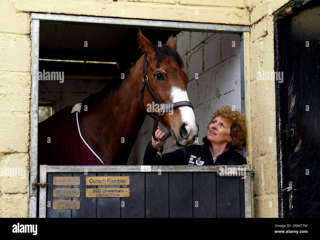 Trainer Lucinda Russell, with Corach Rambler during a stable visit to ...