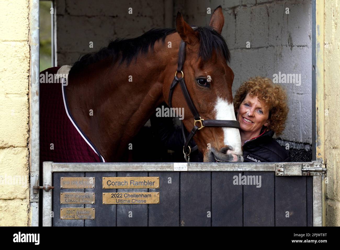 Trainer Lucinda Russell, with Corach Rambler during a stable visit to ...