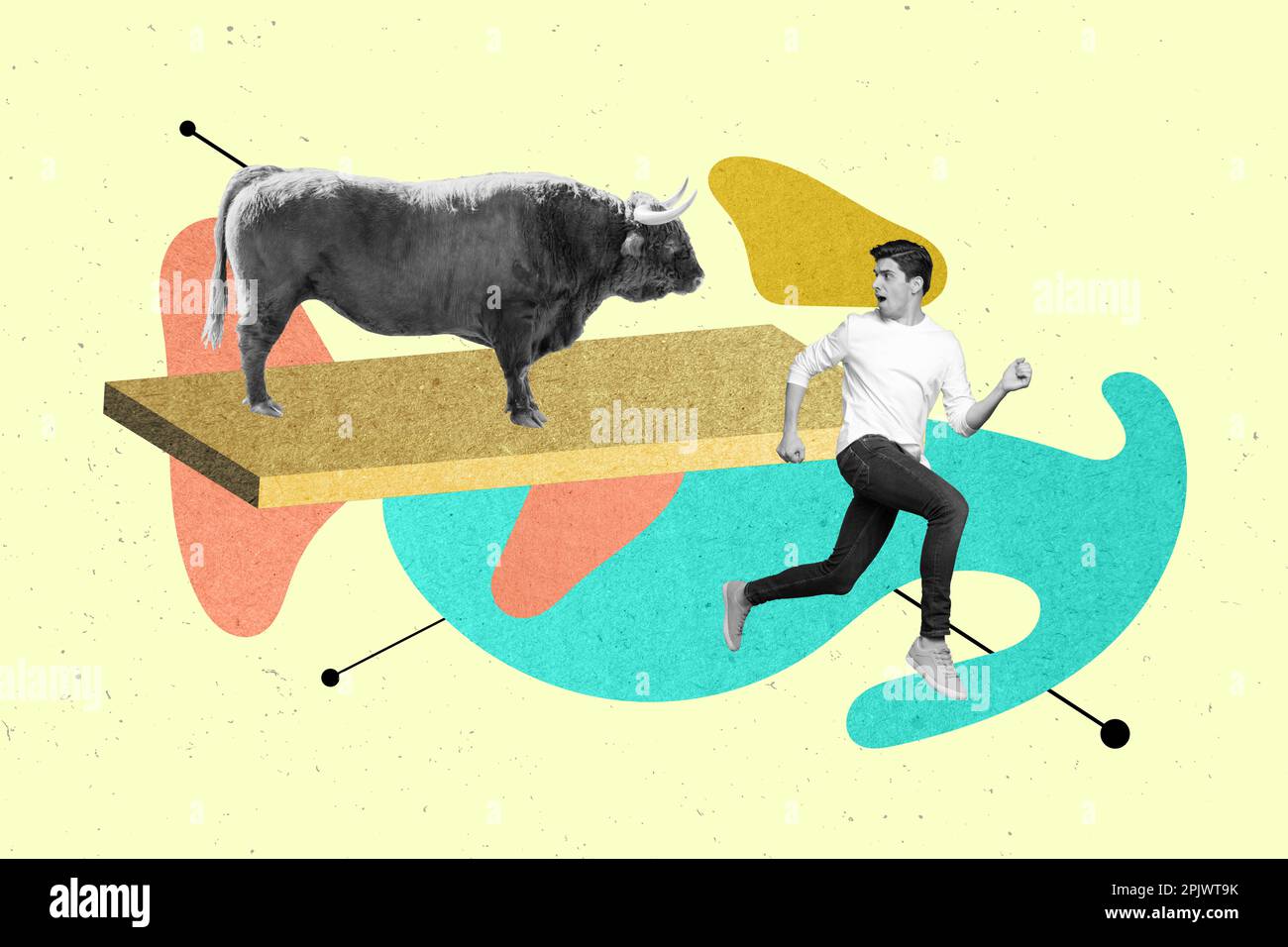 Creative collage image of terrified black white effect guy ran away ...