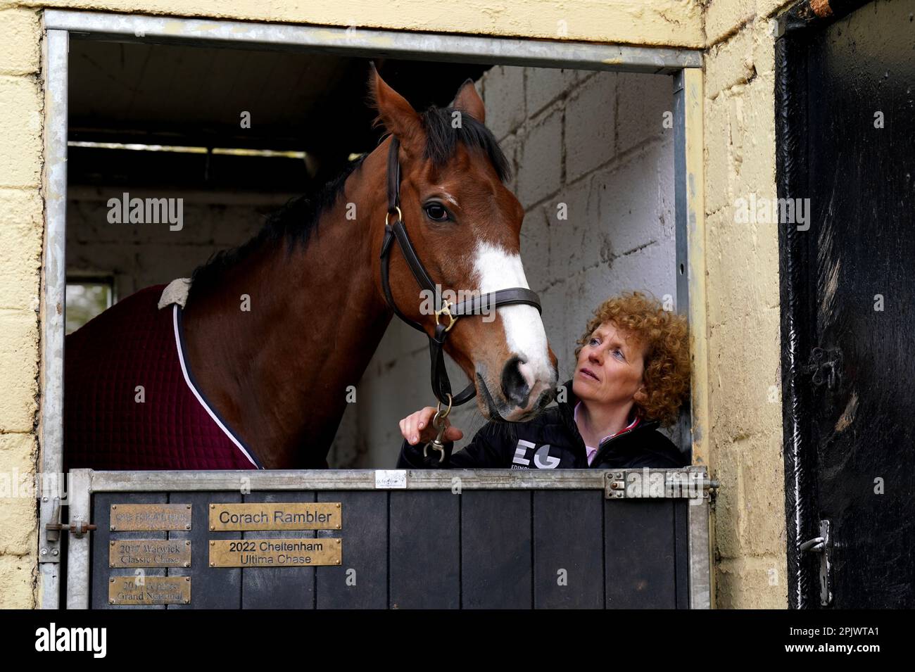 Trainer Lucinda Russell, with Corach Rambler during a stable visit to ...