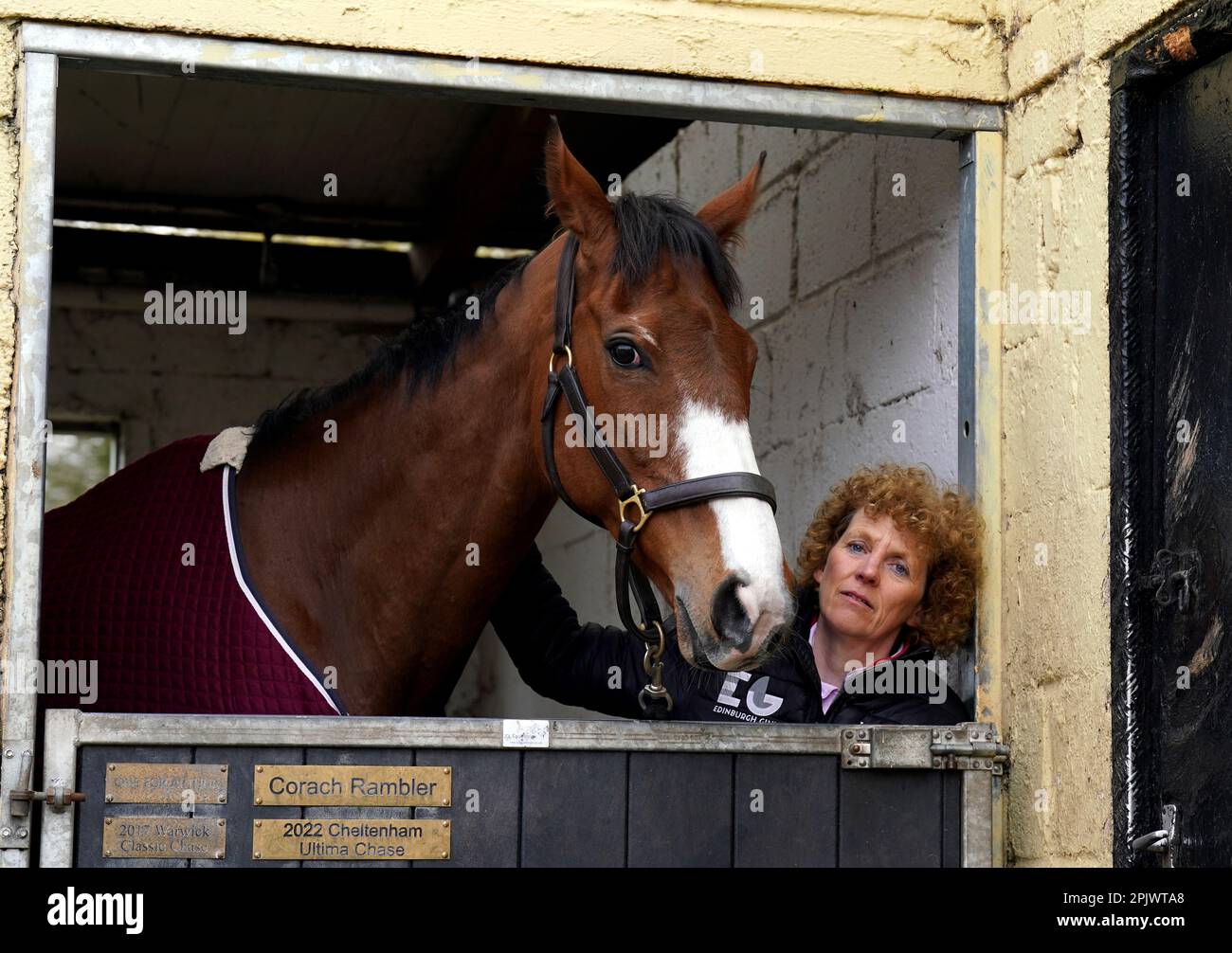 Trainer Lucinda Russell, with Corach Rambler during a stable visit to ...