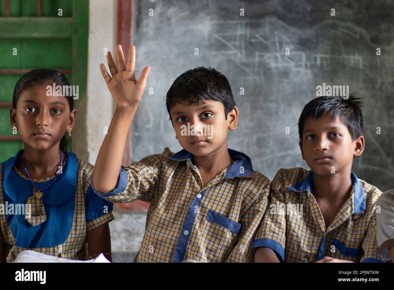 School Student Raising Hand in classroom Stock Photo - Alamy