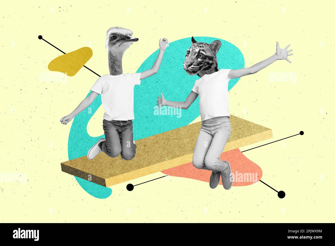 Creative collage picture of two black white effect people straus tiger ...