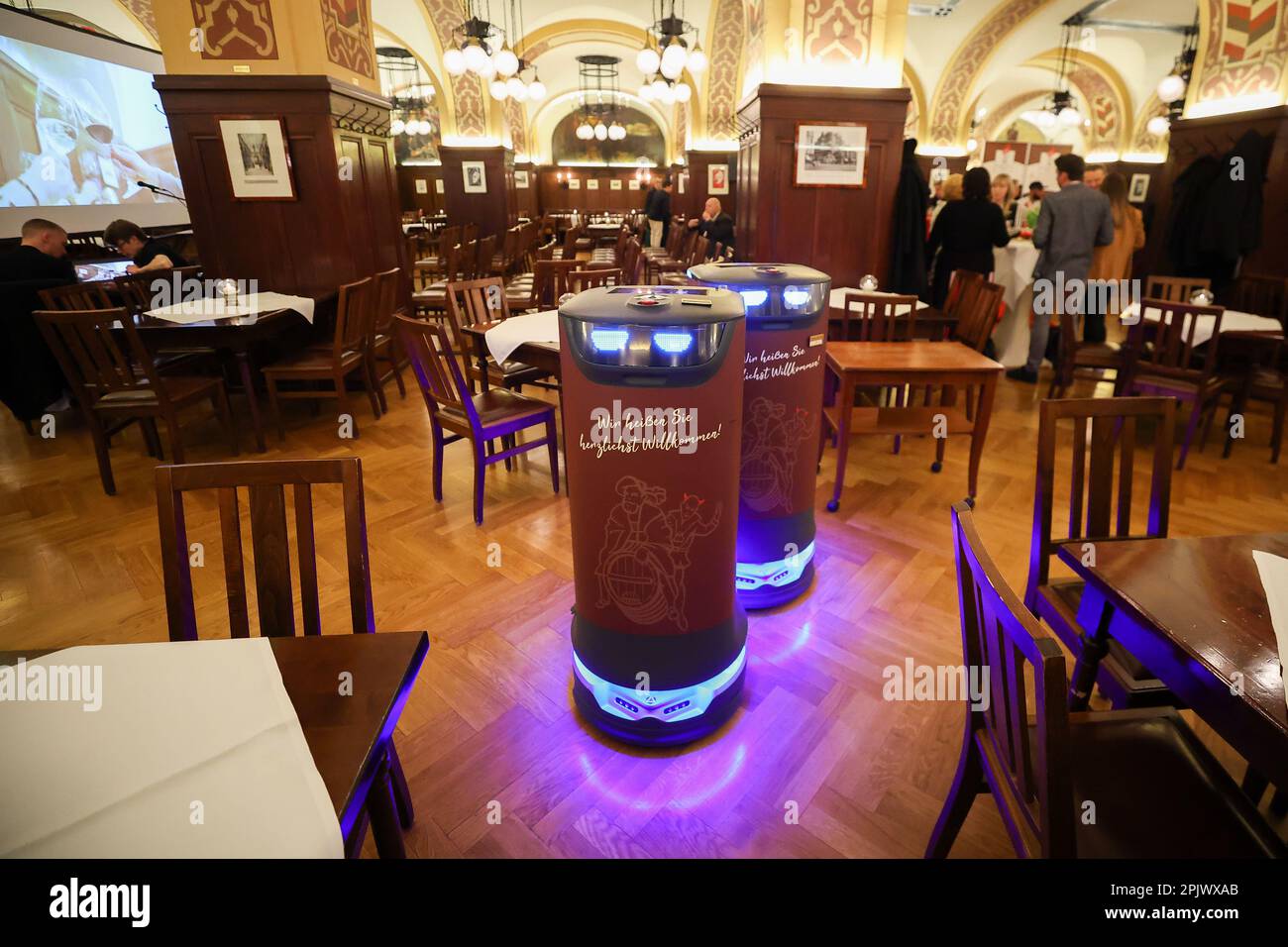 Leipzig, Germany. 04th Apr, 2023. Two clearing robots drive through the ...