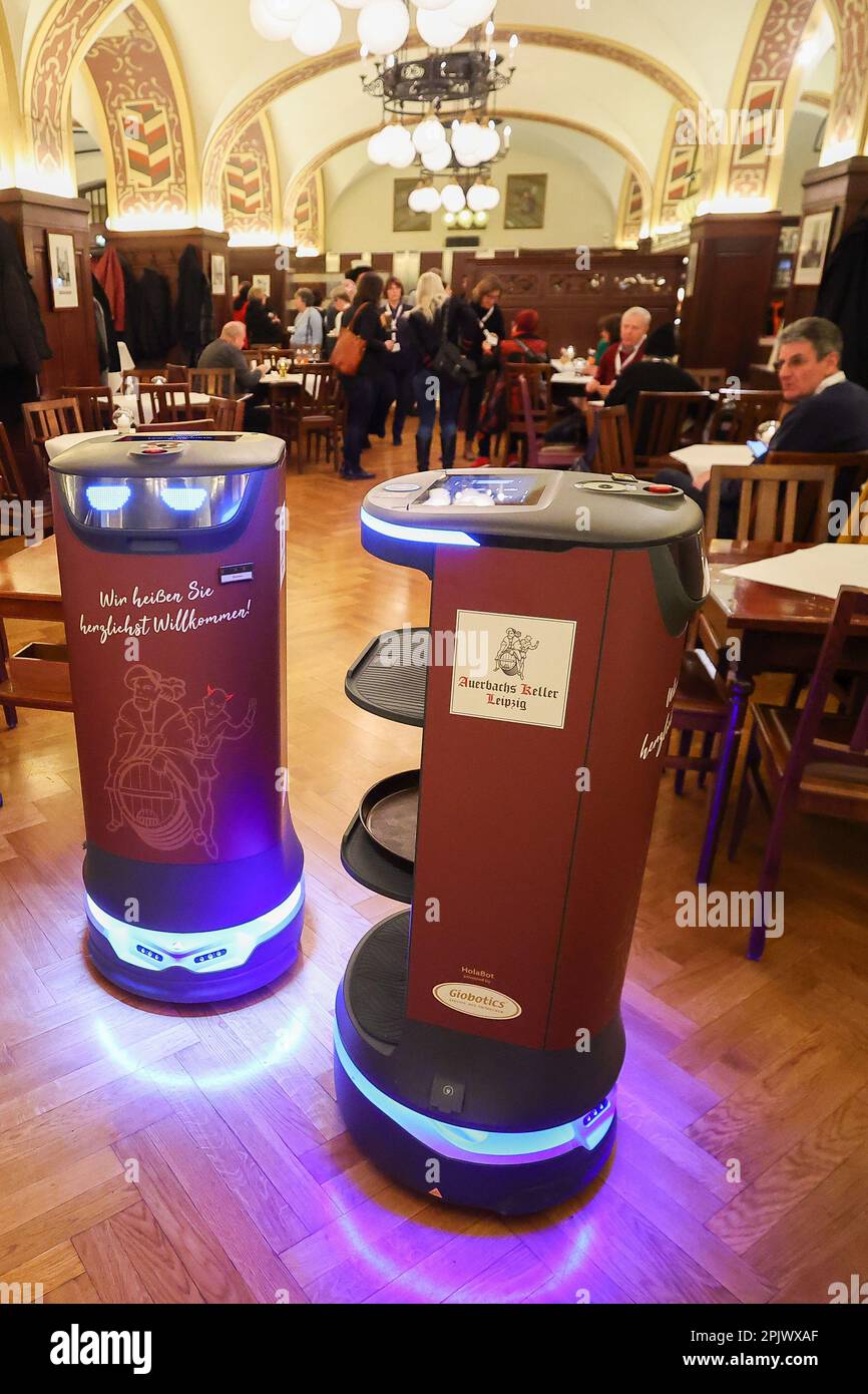 Leipzig, Germany. 04th Apr, 2023. Two clearing robots drive through the ...