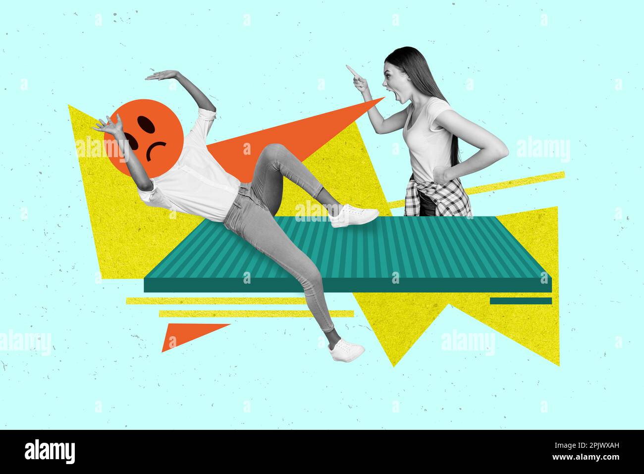 Photo collage of young furious funny lady yell screaming furious ...