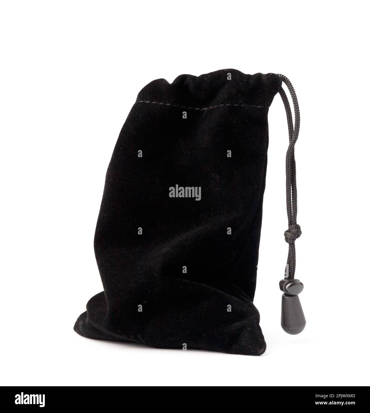 Black soft fabric pouch with drawstring isolated on white background ...