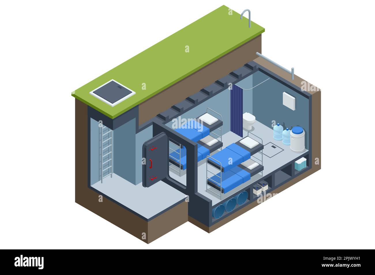Isometric concrete bomb shelter, Bunker, bombproof shelter, air-raid ...