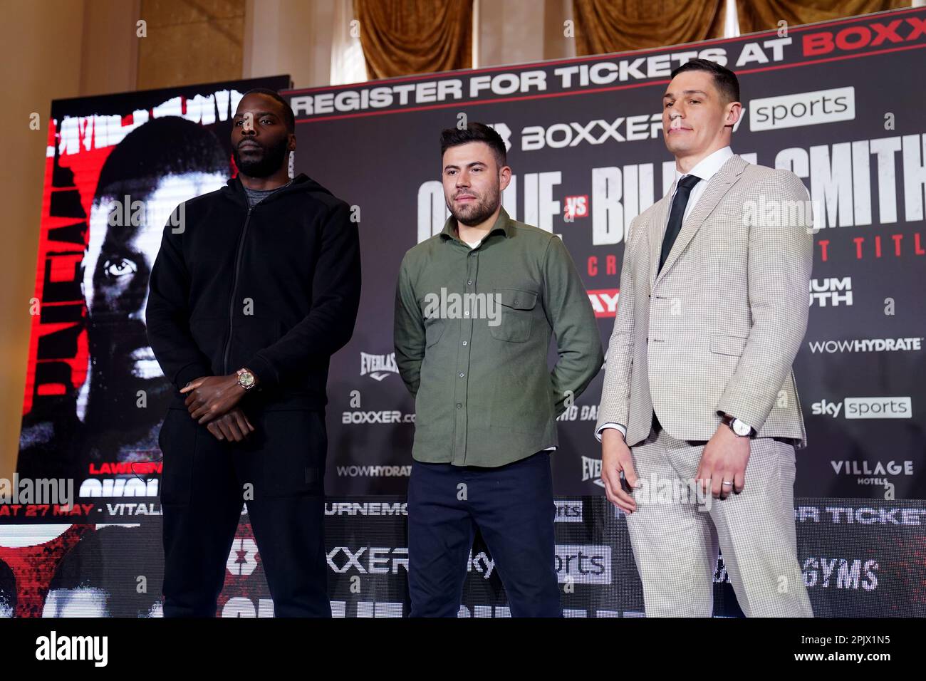Lawrence Okolie (left) and Chris Billam-Smith (right) with promoter Ben ...