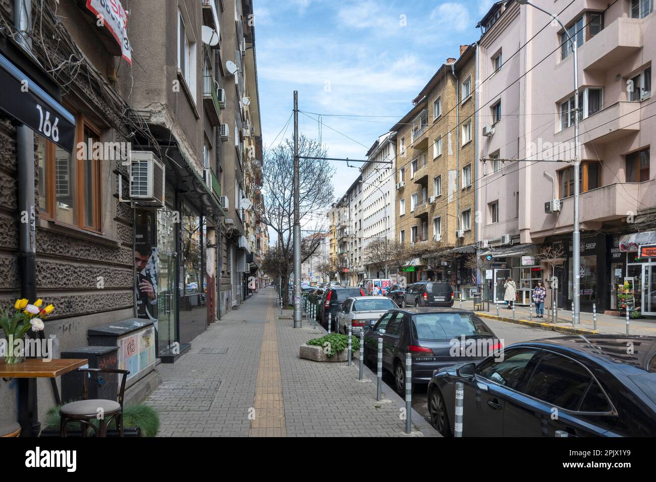 SOFIA, BULGARIA - MARCH 31, 2023: Panoramic view of Rakovski street in city of Sofia, Bulgaria ...