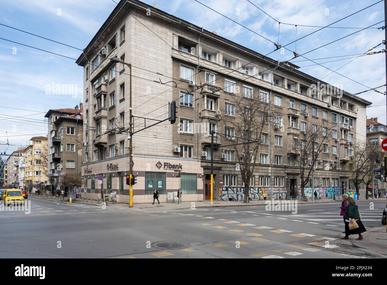SOFIA, BULGARIA - MARCH 31, 2023: Panoramic view of Rakovski street in city of Sofia, Bulgaria ...