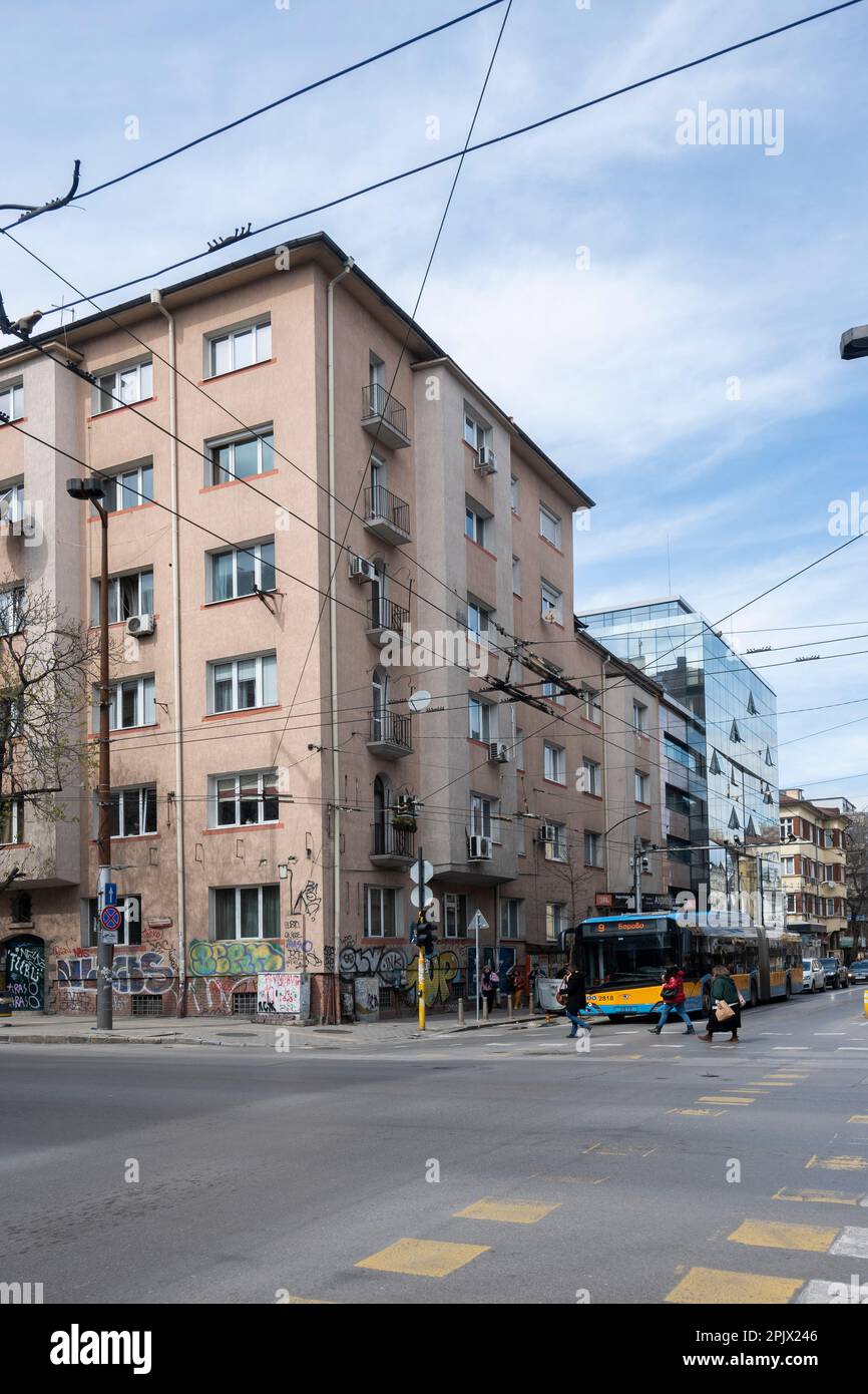SOFIA, BULGARIA - MARCH 31, 2023: Panoramic view of Rakovski street in ...