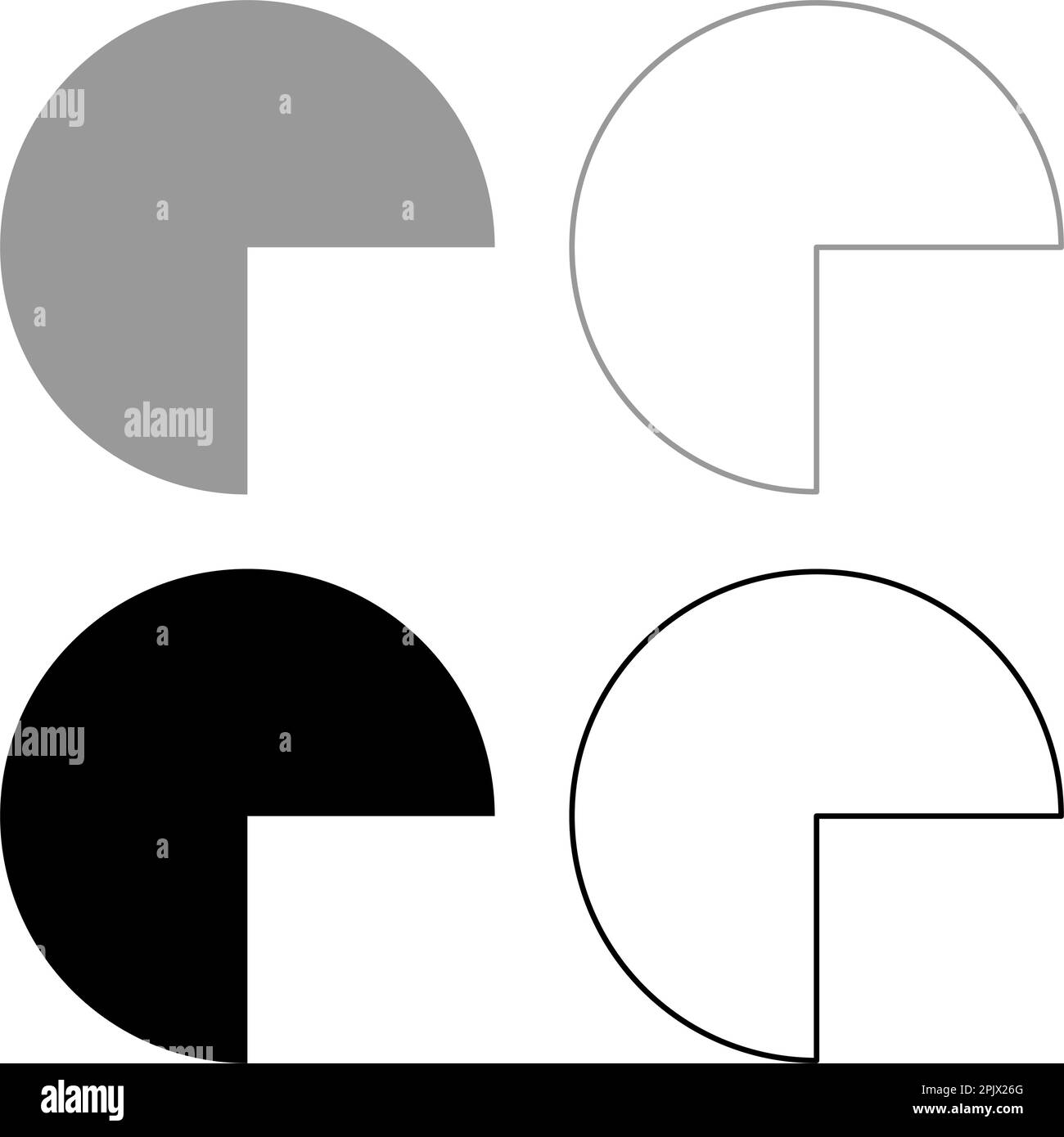 Part circle 3/4 three four set icon grey black color vector ...