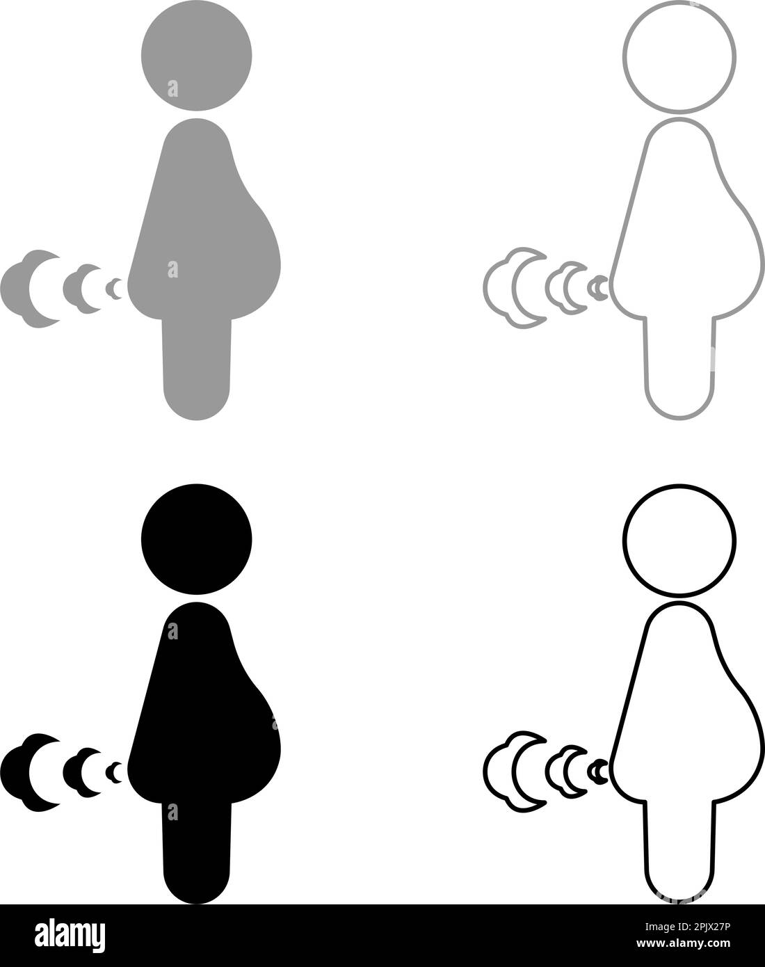 Pregnant Woman Farts Break Wind Farting Bloating Gas Cloud Stench Bad Smell Flatulency Set Icon