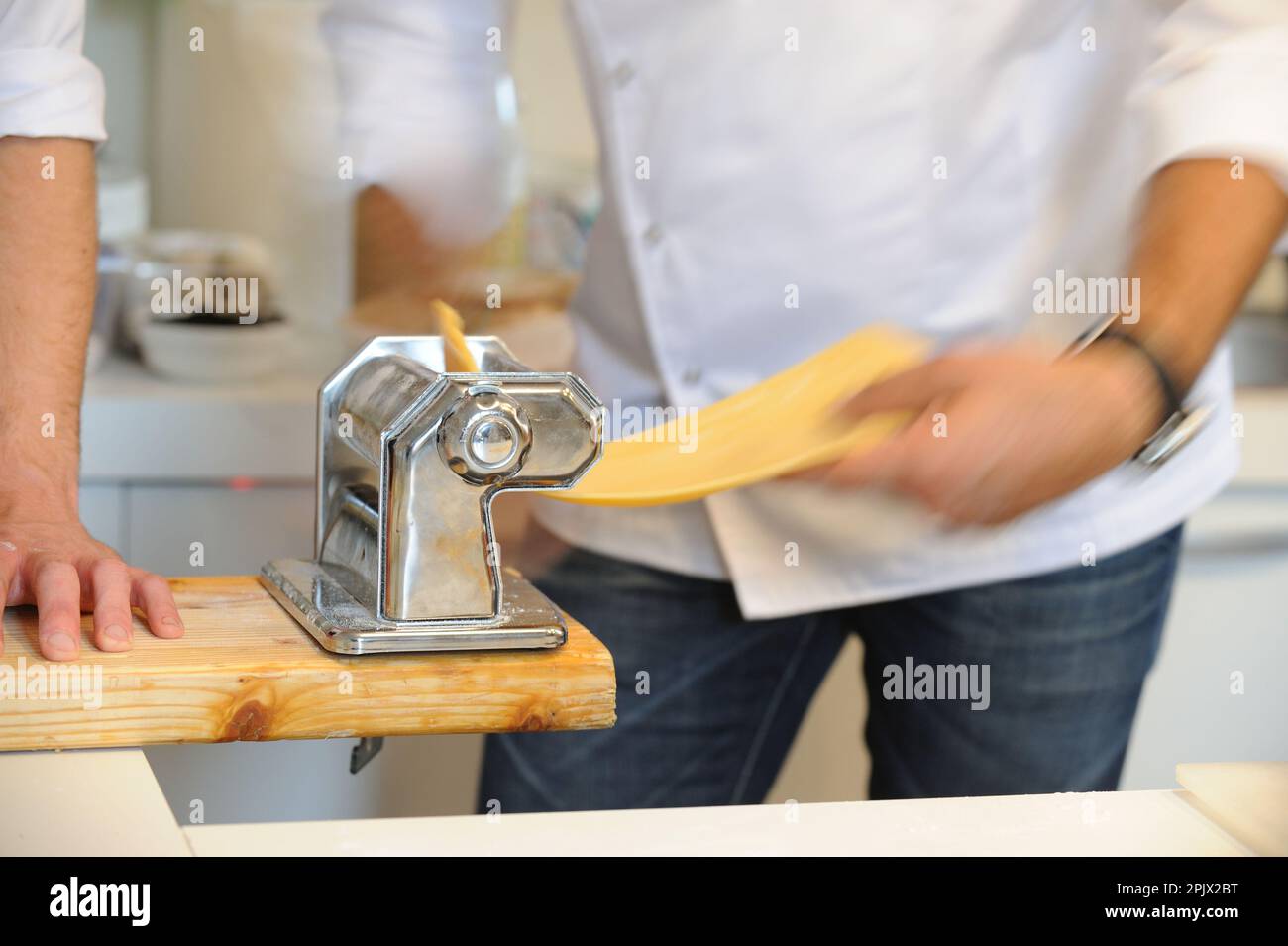 Fresh pasta processing by chef Luigi Pomata, Sardinia, Italy Stock ...