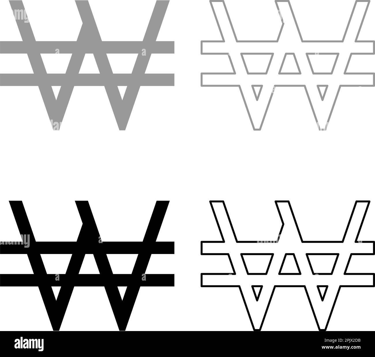 Symbol won Korea money sign KRW currency monetary set icon grey black ...
