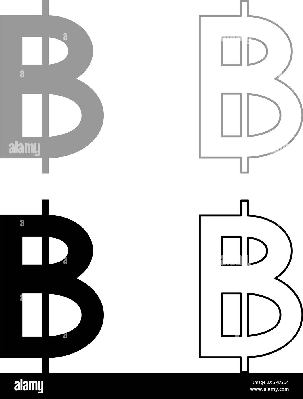 Symbol Baht Thailand money cash currency sign set icon grey black color ...