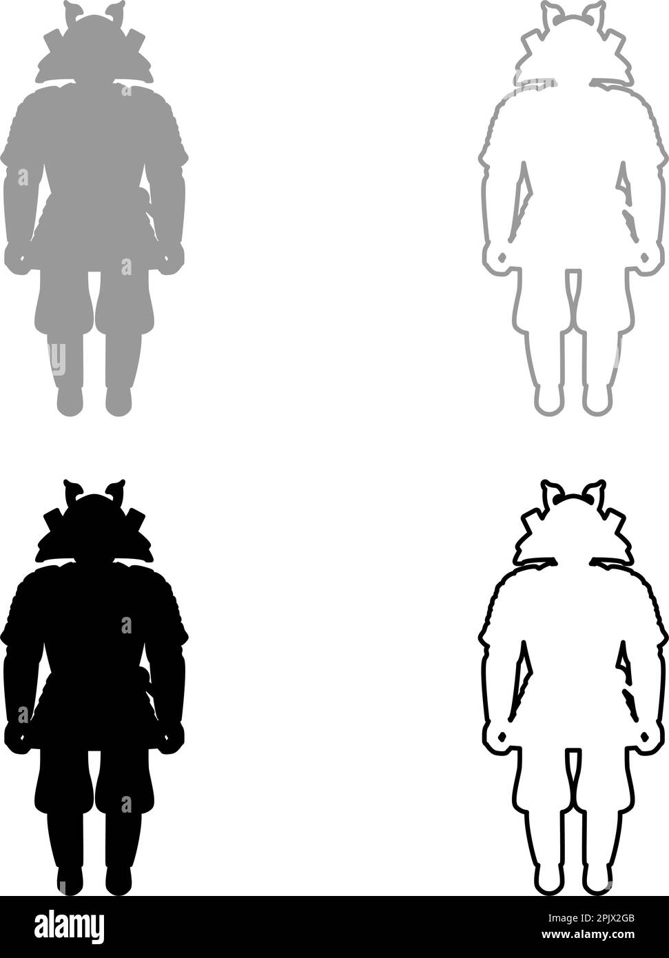 Samurai japanese war's hero silhouette warrior set icon grey black color vector illustration ...