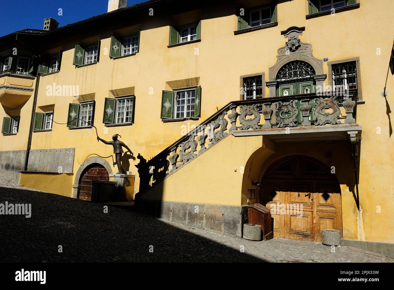 Il Patrun, bronze by Gianni Piontek, the village of Zuoz, Engadin ...