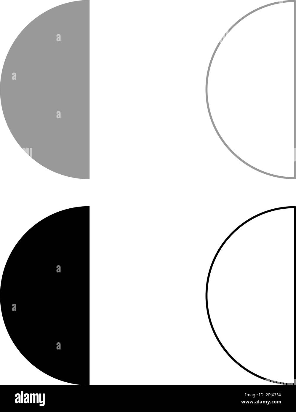 Part circle 1/2 2 two set icon grey black color vector illustration ...