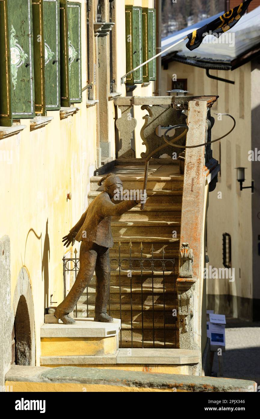 Il Patrun, bronze by Gianni Piontek, the village of Zuoz, Engadin ...