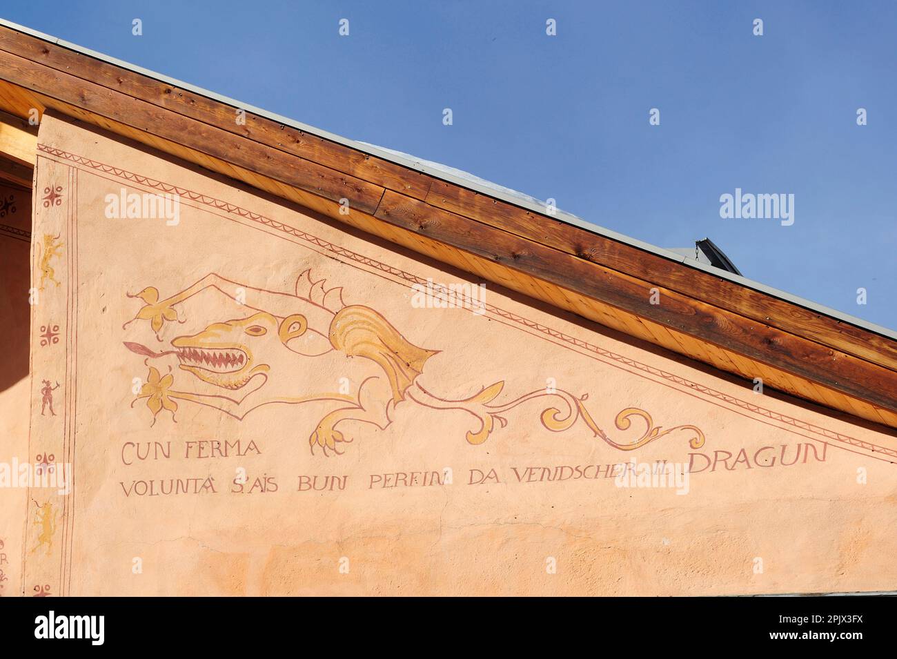 Traditional house in the village of Guarda, Engadin, Switzerland Stock ...
