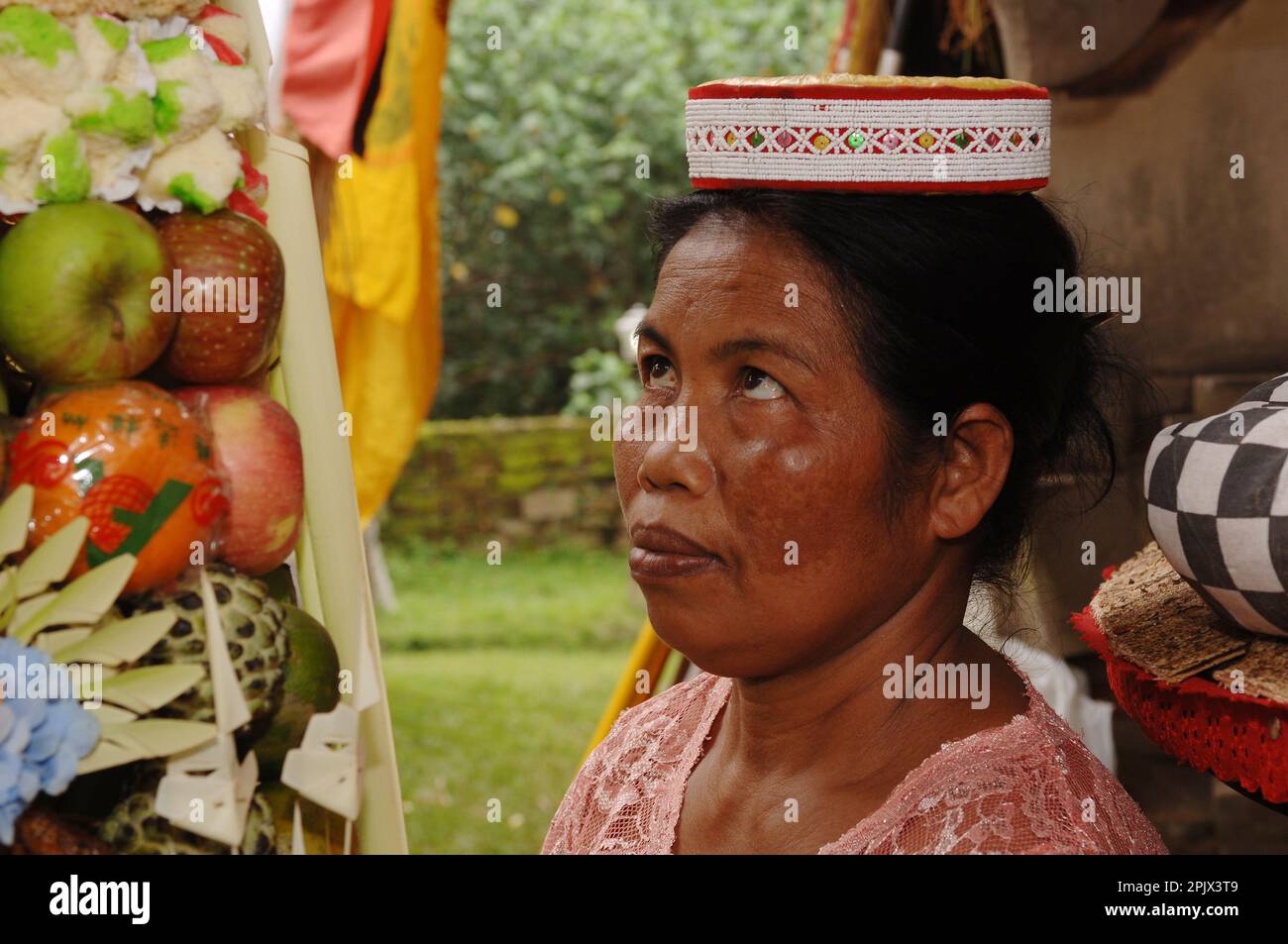 People praying and making offerings at the Pura Penataran Sasih Temple ...