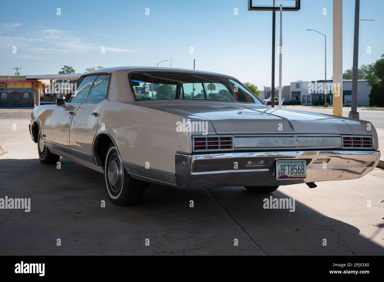 Detail of a white classic American car Oldsmobile Delta 88 Stock Photo ...