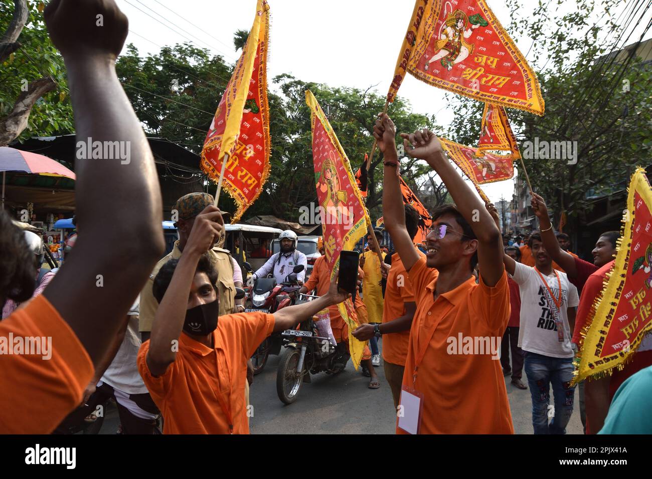 Hindu devotees hold the idol of Lord Ram while take part during Ram ...